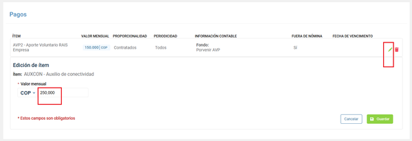 Modificar un concepto fijo en segunda quincena